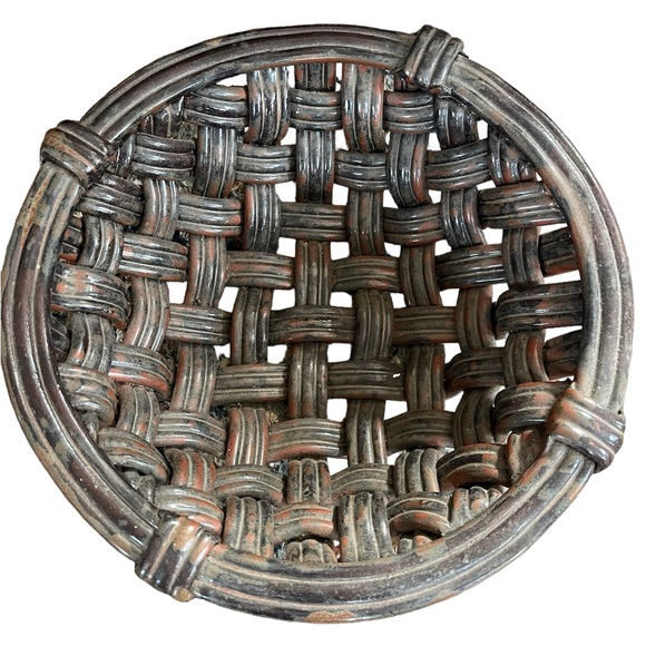 Accents | Signed Artist Abstract Folk Art Basket Weave Bowl Arts Crafts ...